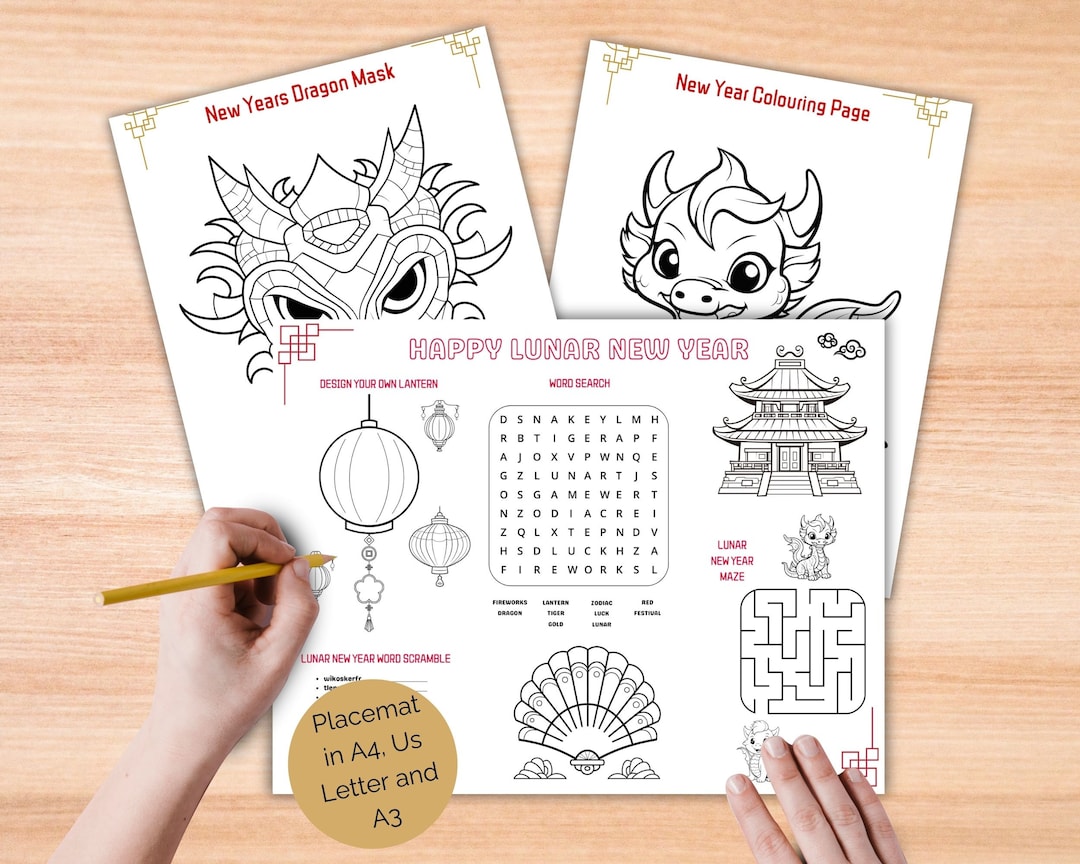 Lunar New Year Activity Pages and Coloring Placemat - Etsy