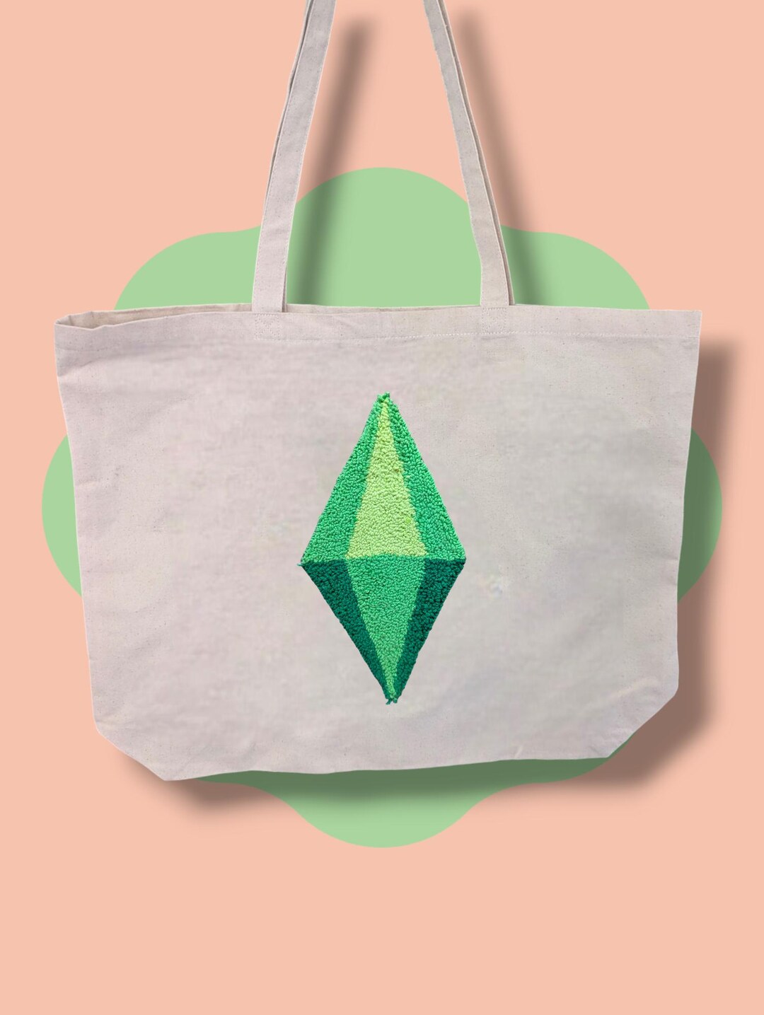 The Sims Plumbob Tote Bag Cowplant or Alien Punch Needle Tufted Tote ...