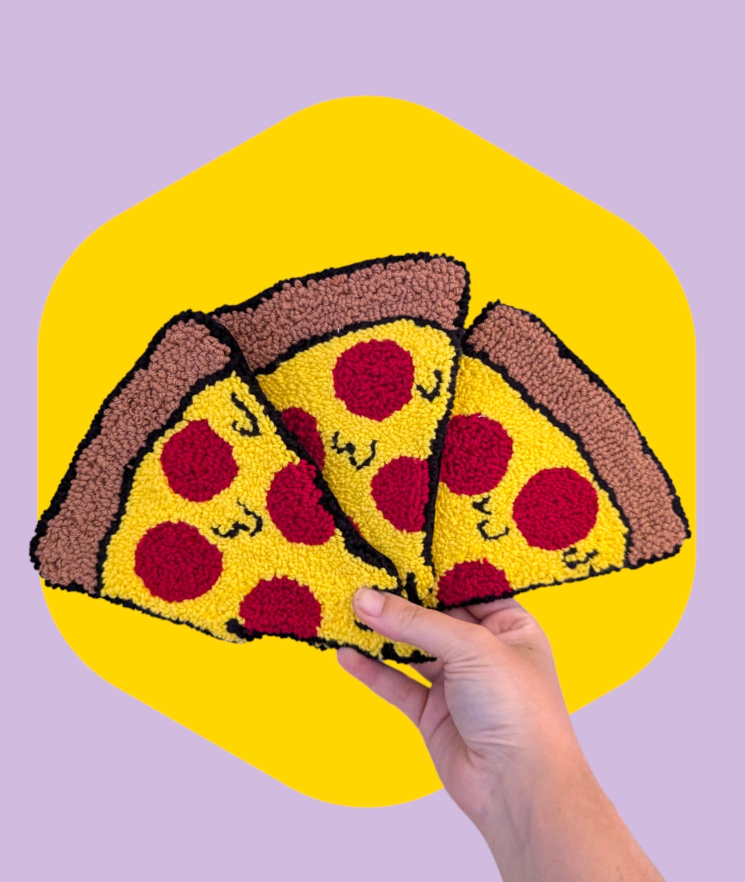 Y2K Pizza Slice, Burger Bun Punch Needle Wall Hanging Mug Rug Tufted ...