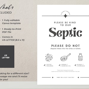 Airbnb Septic Sign | Printable Septic Rules Sign | Editable Canva ...