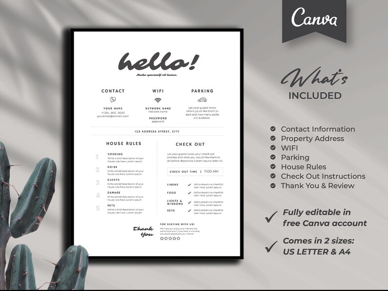Airbnb Welcome Poster Template Canva Template Modern - Etsy