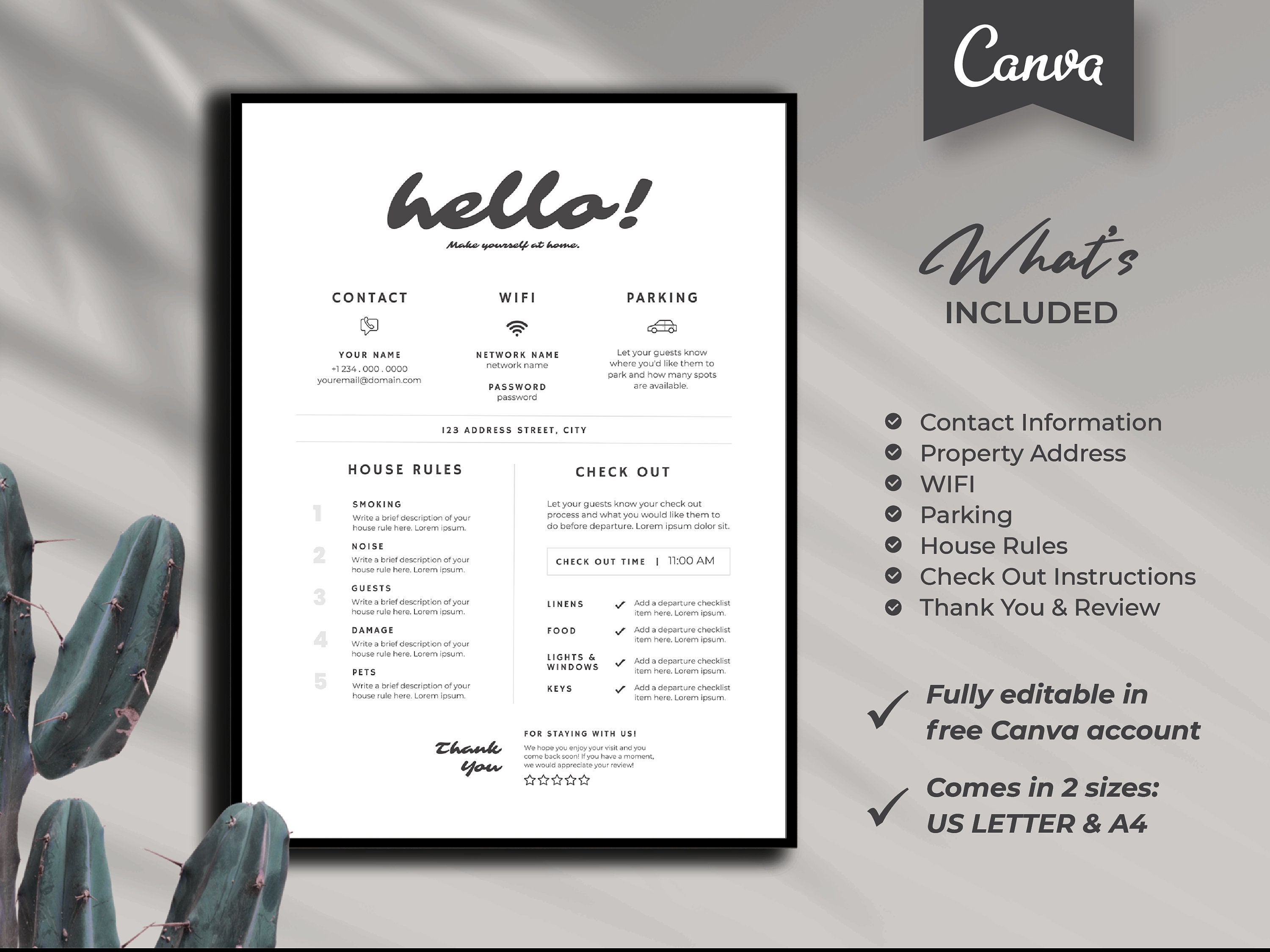 Airbnb Welcome Poster Template | Canva Template | Modern Welcome Sign ...