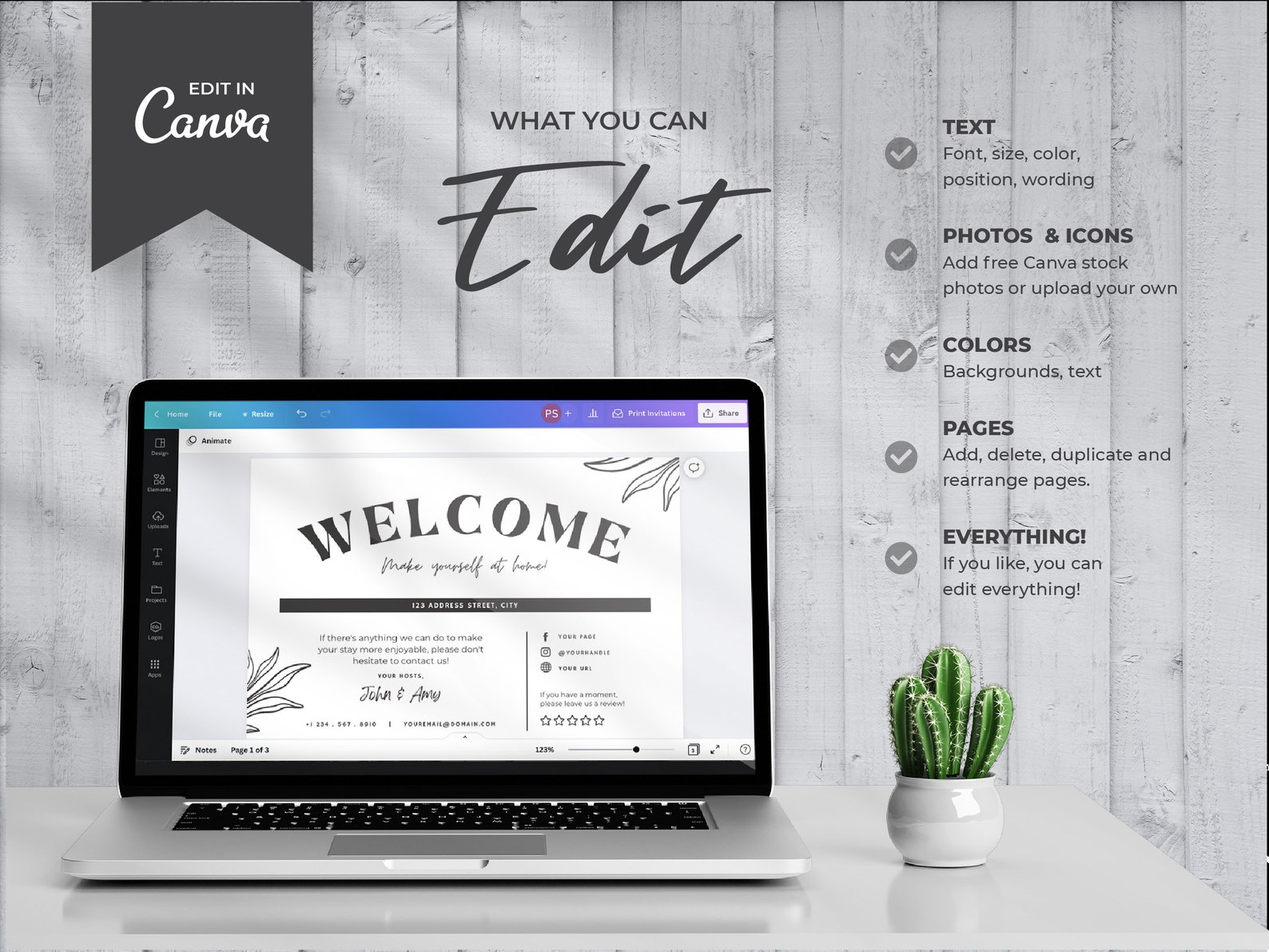 Airbnb Welcome Card | Editable Canva Template | Airbnb Welcome Sign ...