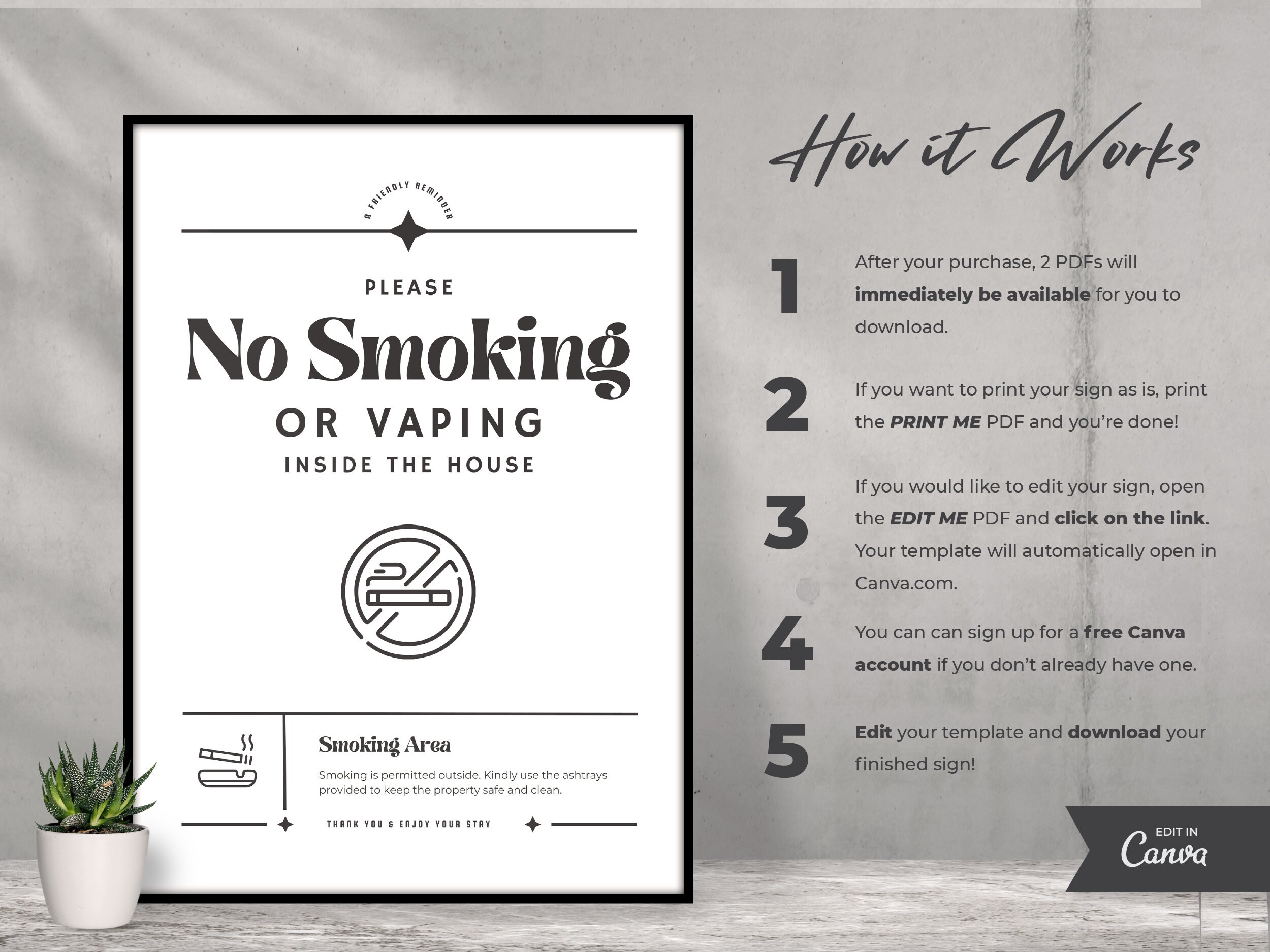 Airbnb No Smoking Sign Editable Canva Template VRBO No Smoking ...