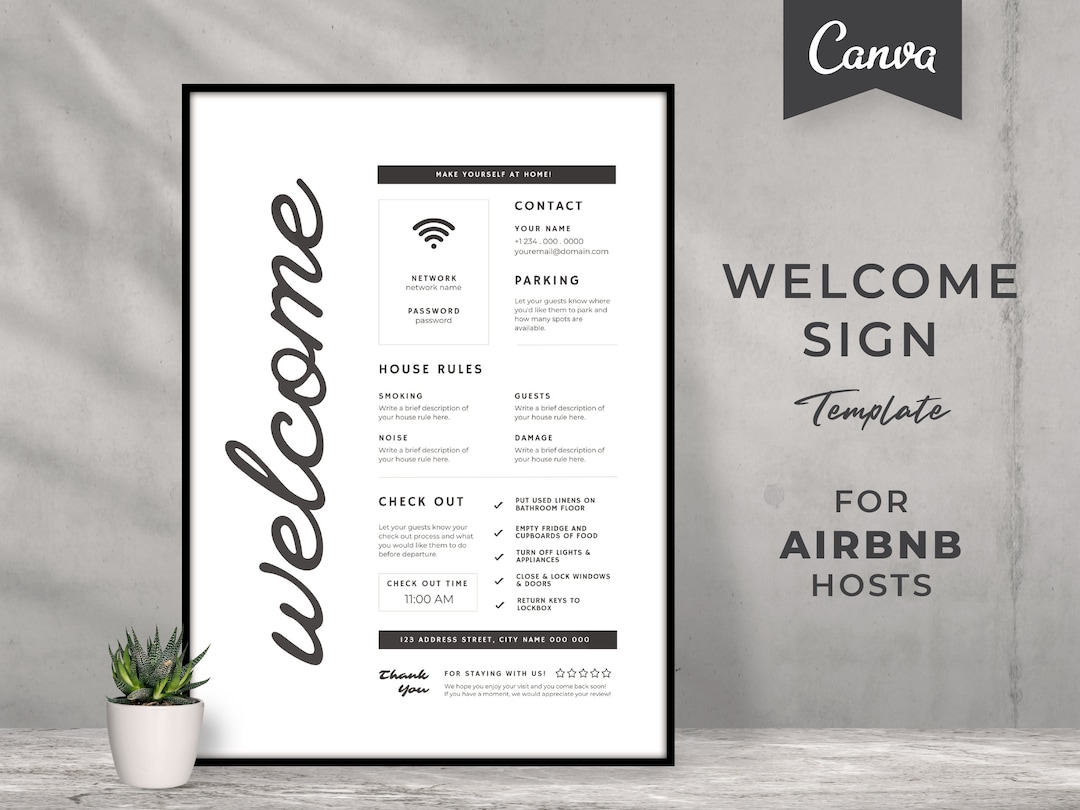 Airbnb Welcome Poster Template | Canva Template | Airbnb Welcome Sign ...
