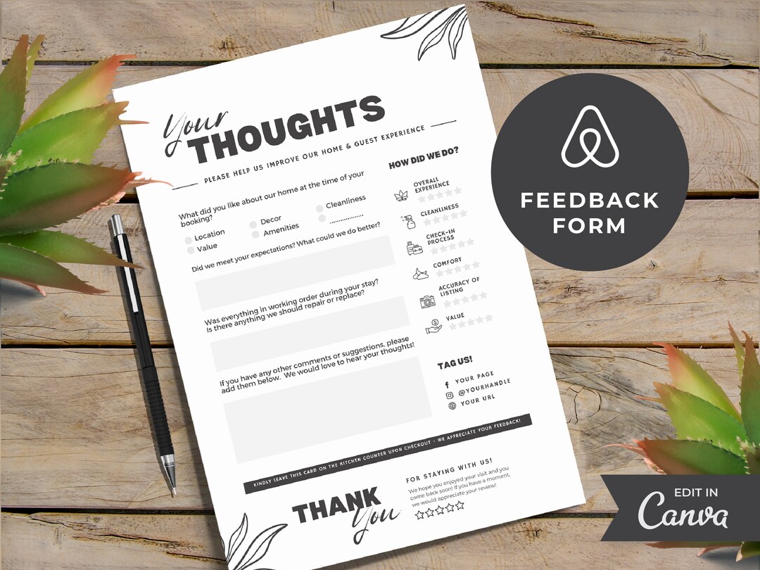 Airbnb Guest Feedback Form Editable Canva Template Comment - Etsy