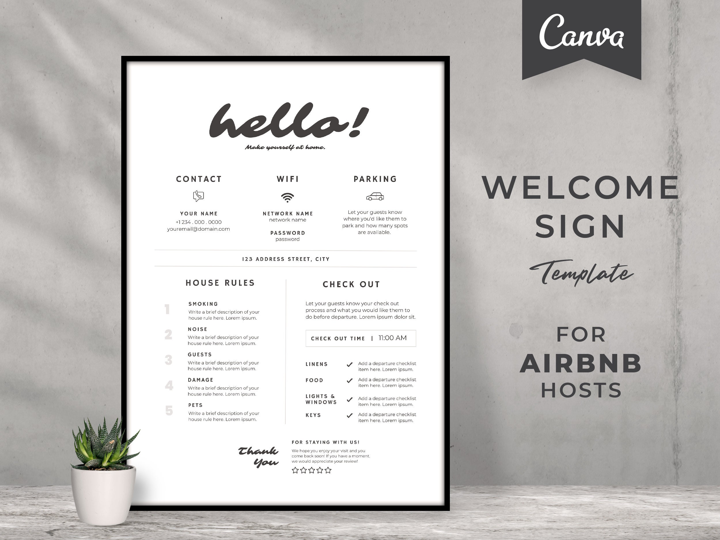 Airbnb Welcome Poster Template | Canva Template | Modern Welcome Sign ...