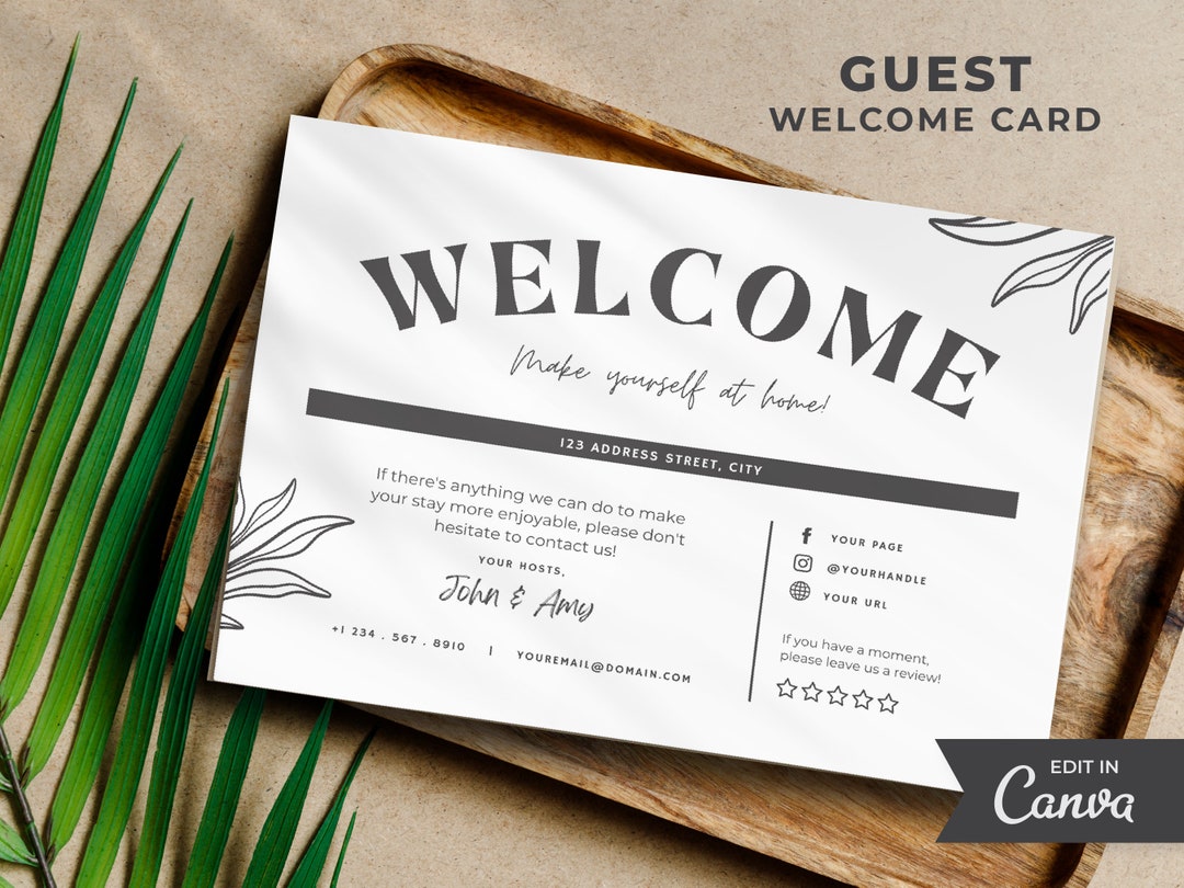 Airbnb Welcome Card | Editable Canva Template | Airbnb Welcome Sign ...