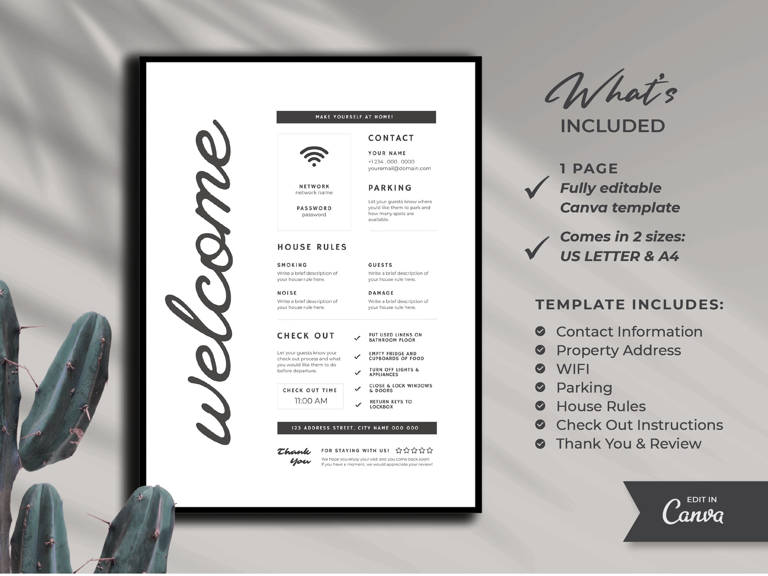 Airbnb Welcome Poster Template | Canva Template | Airbnb Welcome Sign ...