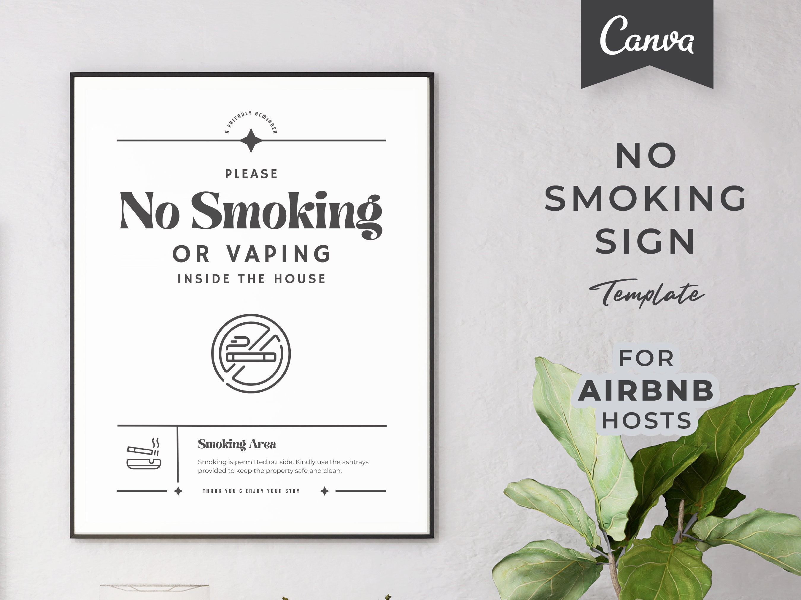Airbnb No Smoking Sign Editable Canva Template VRBO No Smoking ...