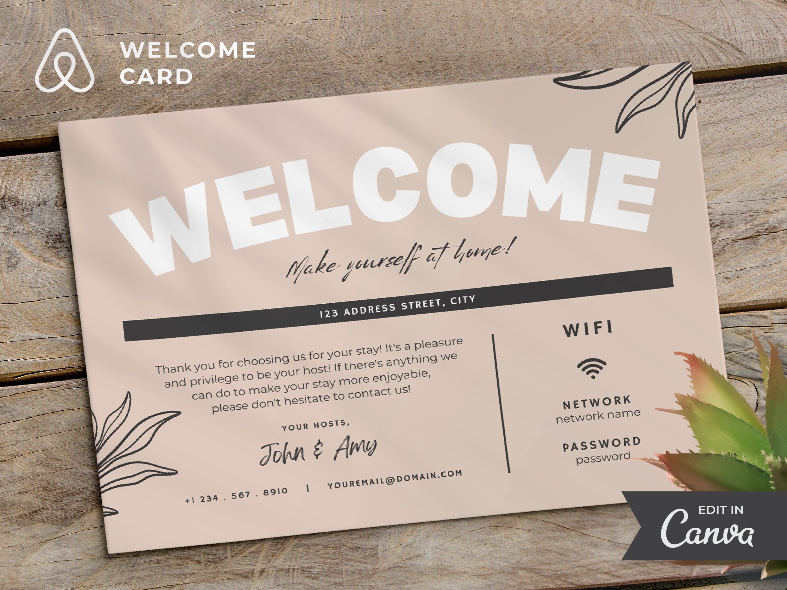 Airbnb Welcome Card Editable Canva Template Beach Beige - Etsy UK