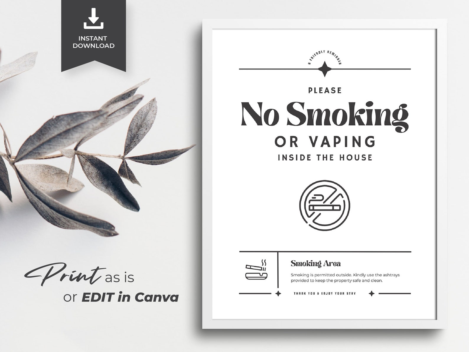 Airbnb No Smoking Sign | Editable Canva Template | VRBO No Smoking ...