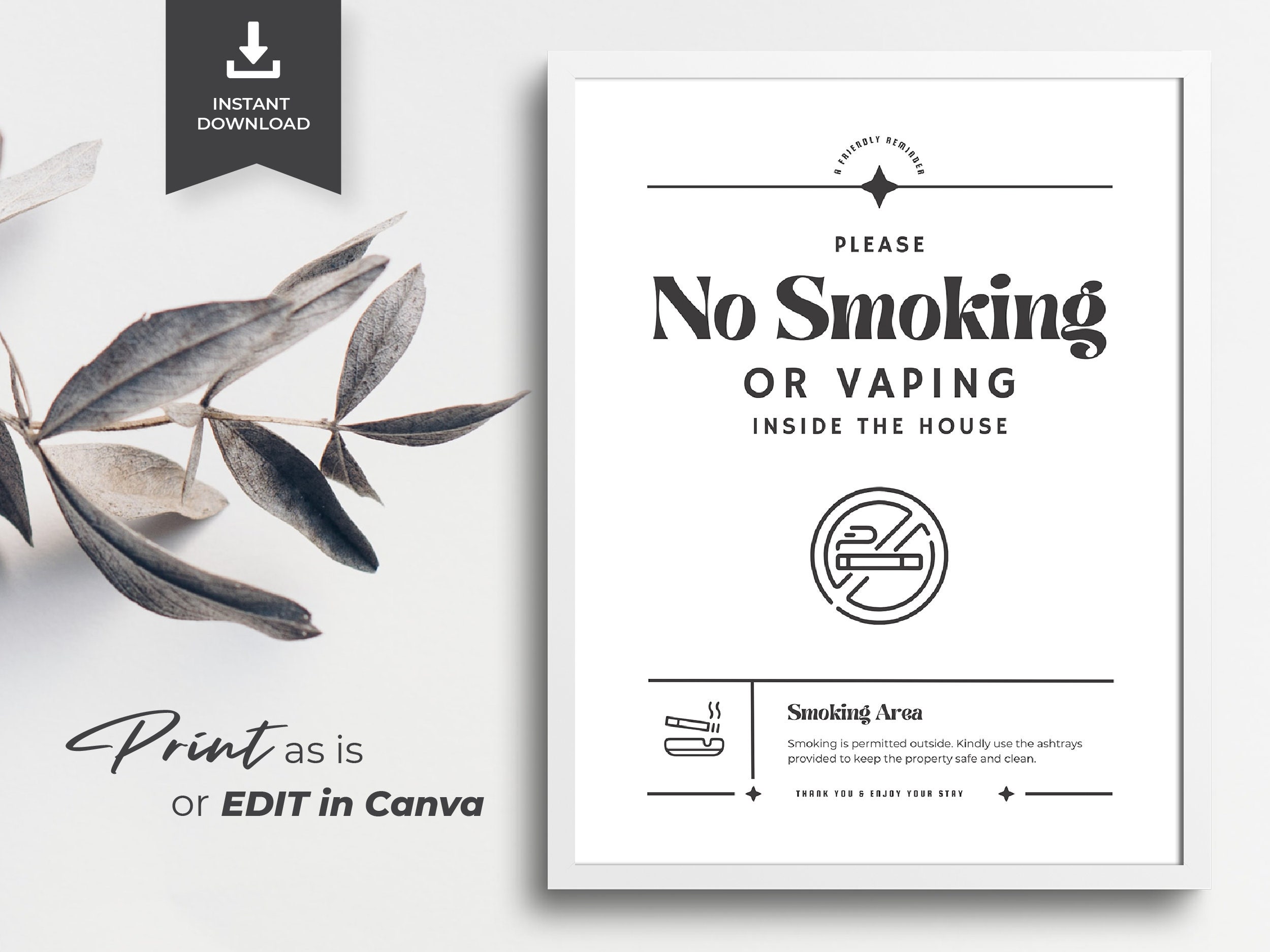 Airbnb No Smoking Sign Editable Canva Template VRBO No Smoking ...