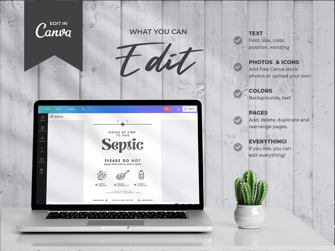 Airbnb Septic Sign | Printable Septic Rules Sign | Editable Canva ...