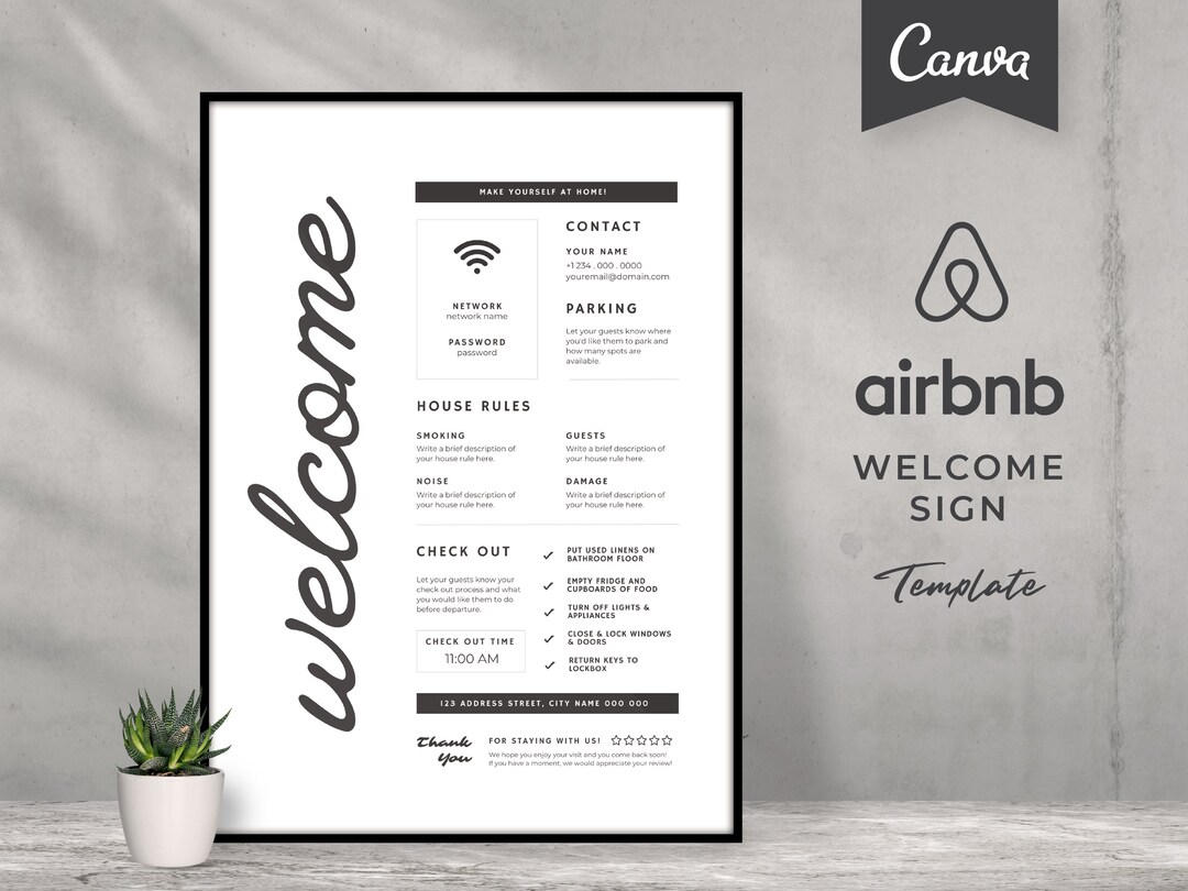 Airbnb Welcome Poster Template Canva Template Airbnb - Etsy