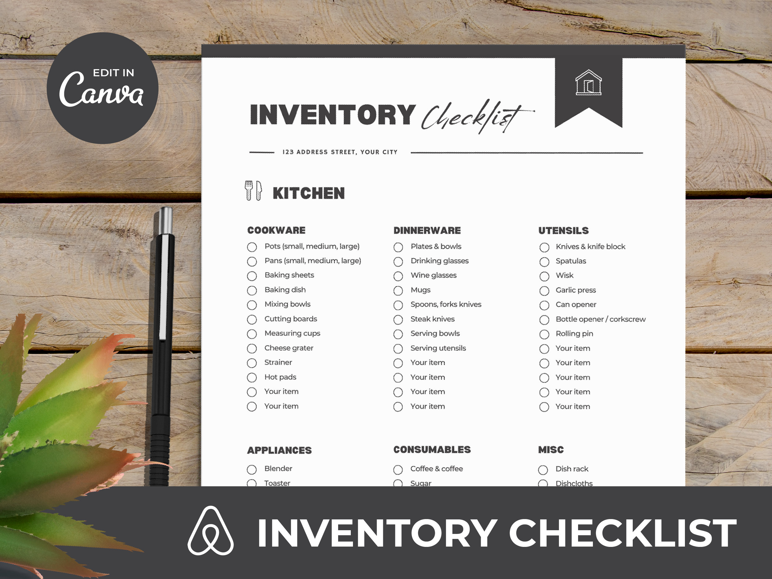 Airbnb Inventory Checklist Editable Canva Template Rental - Etsy