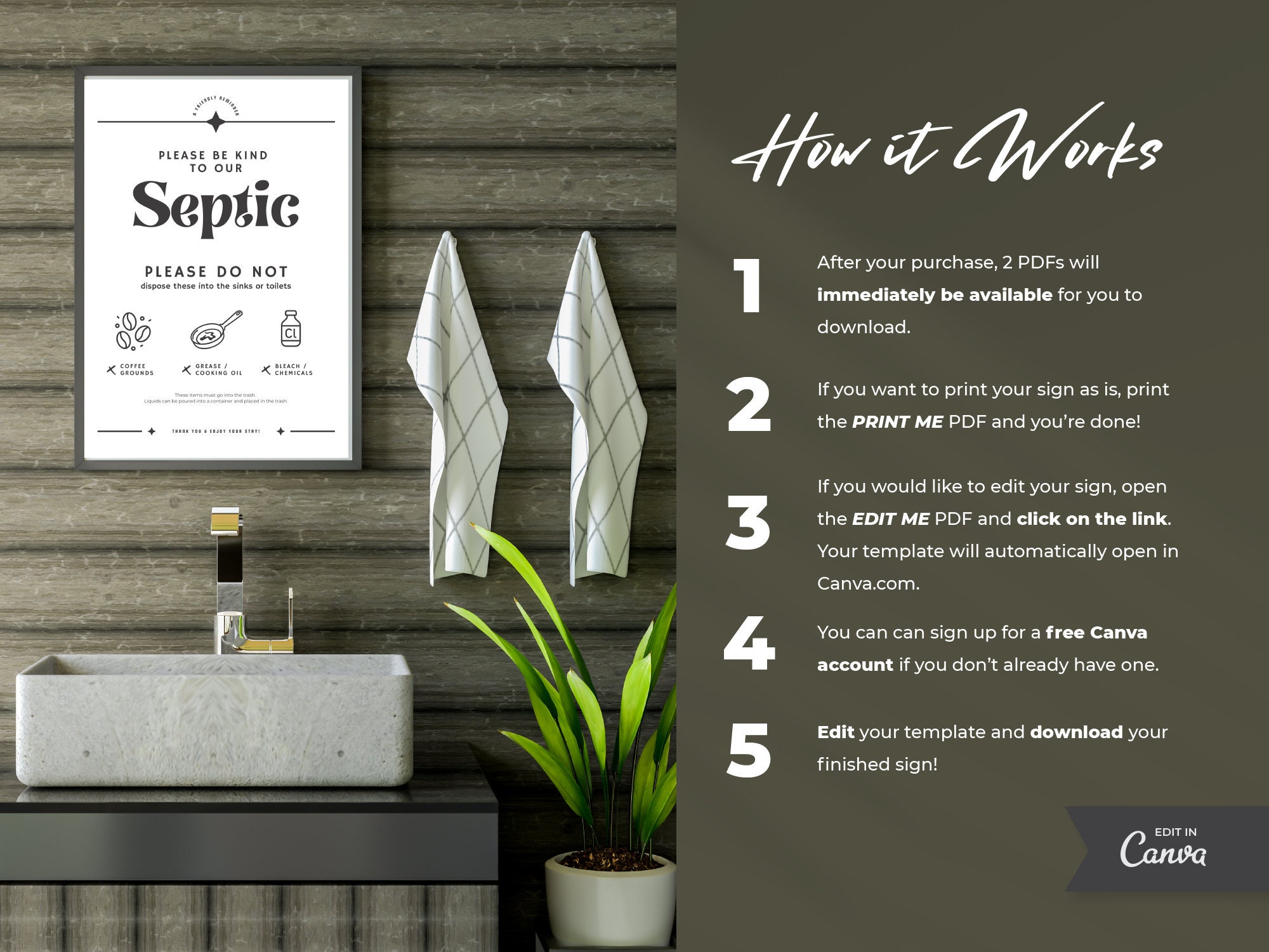 Airbnb Septic Sign | Printable Septic Rules Sign | Editable Canva ...