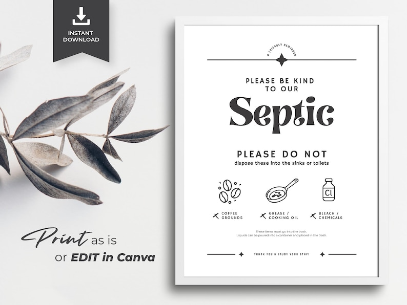 Airbnb Septic Sign | Printable Septic Rules Sign | Editable Canva ...