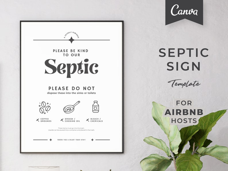 Airbnb Septic Sign | Printable Septic Rules Sign | Editable Canva ...