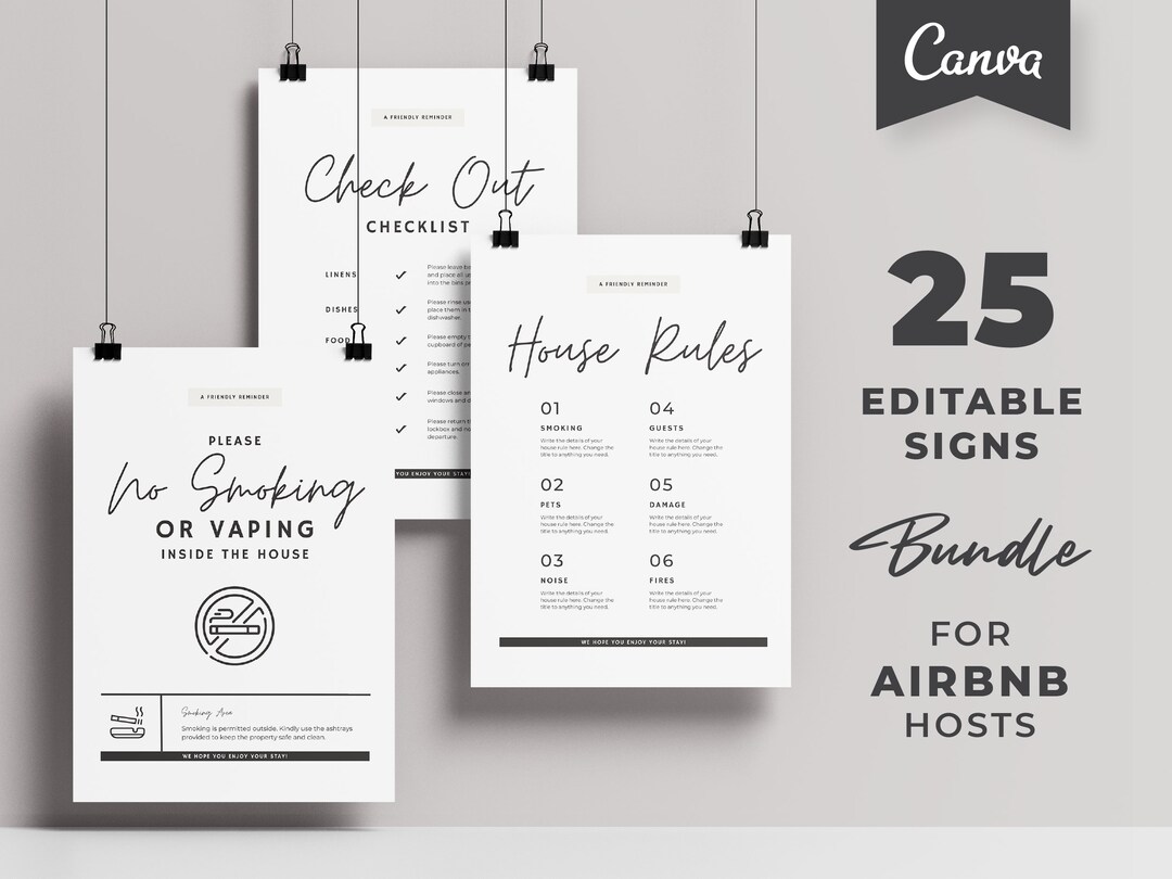 Airbnb Sign Bundle | Editable Template | Airbnb Welcome Signs | VRBO ...