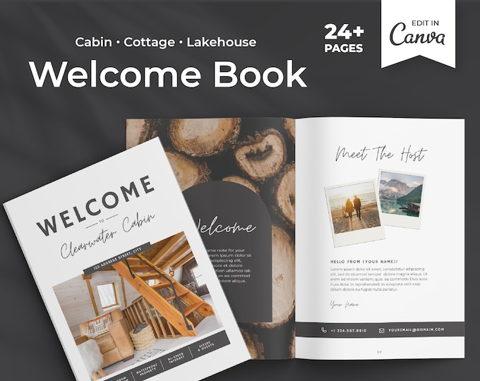 Airbnb Welcome Book Cabin Template Canva Cottage Lake House Forest STR ...