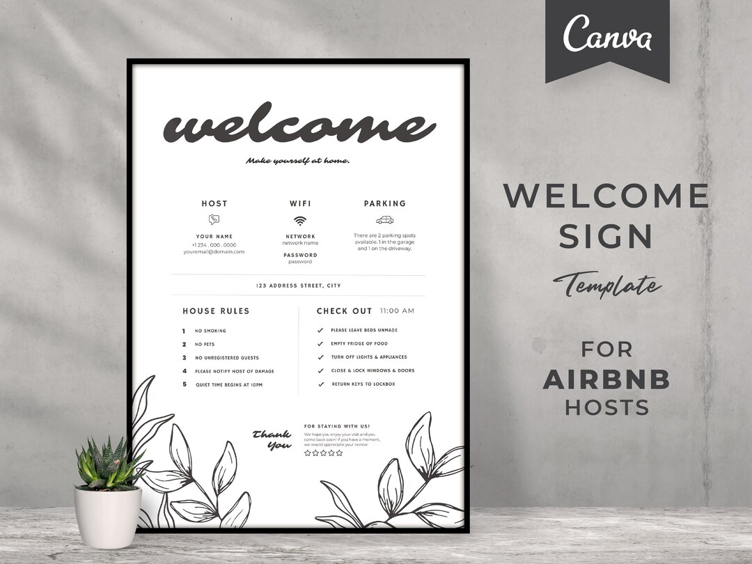 Airbnb Welcome Sign Poster | Canva Template | Beach | Floral | Guest ...