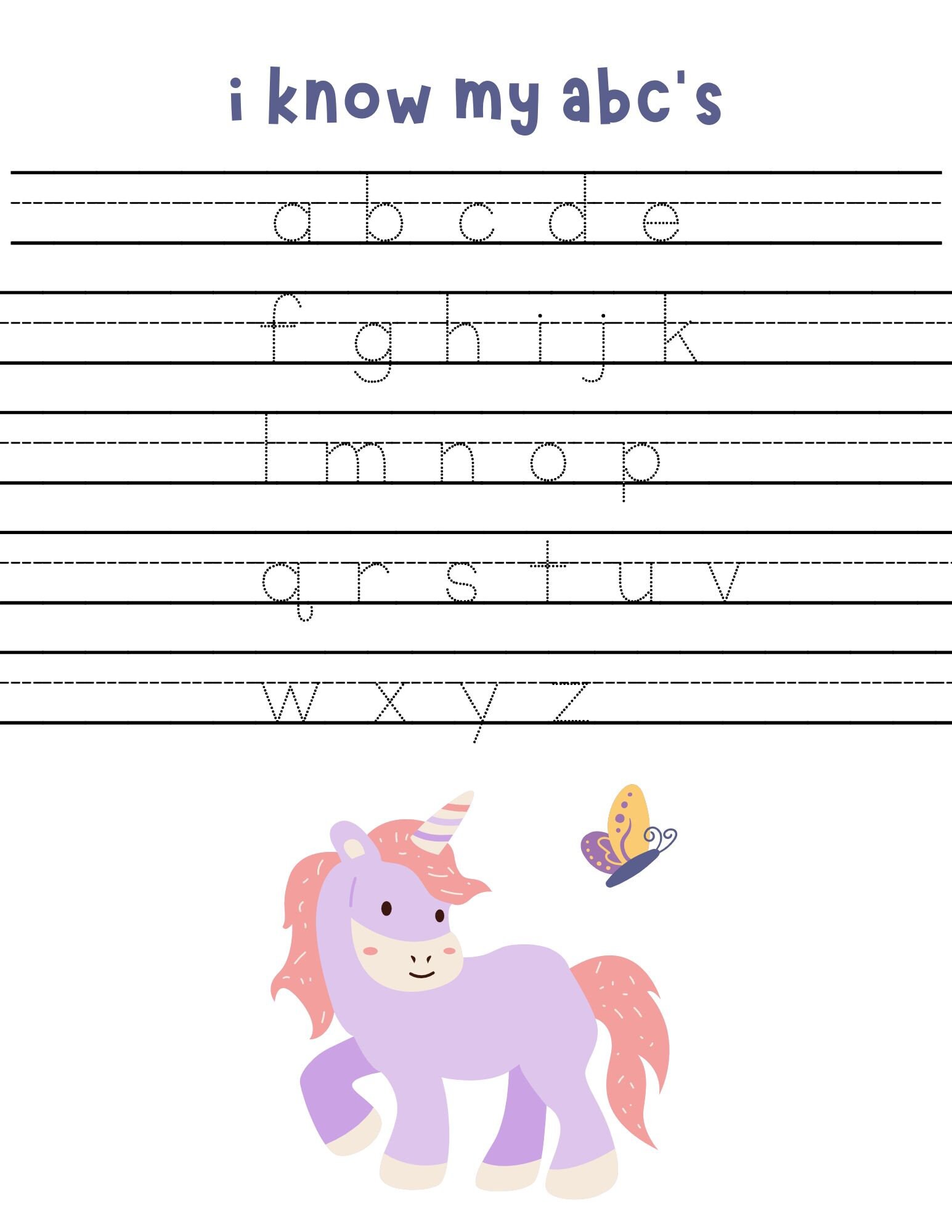 Printable Daily Abcs Practice Dinosaur and Unicorn Writing Tracing ...