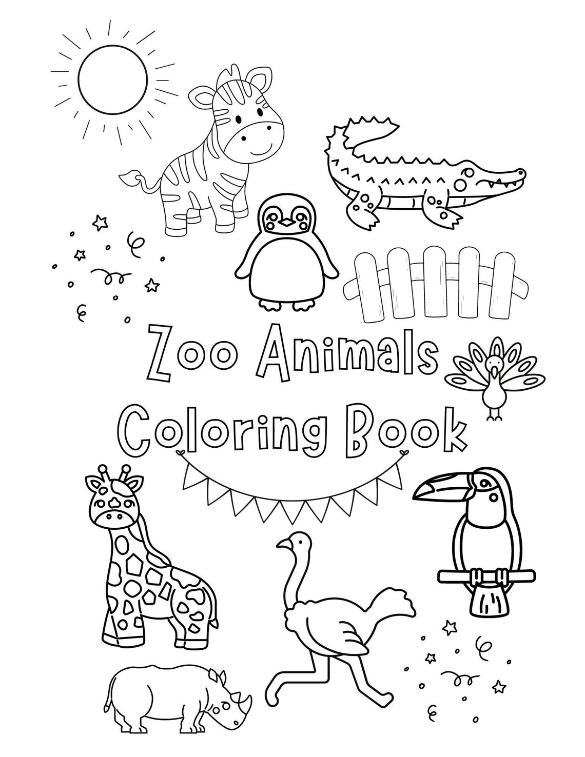 Printable Fun Zoo Animals Coloring Book for Kids With Word Tracing, Pre ...