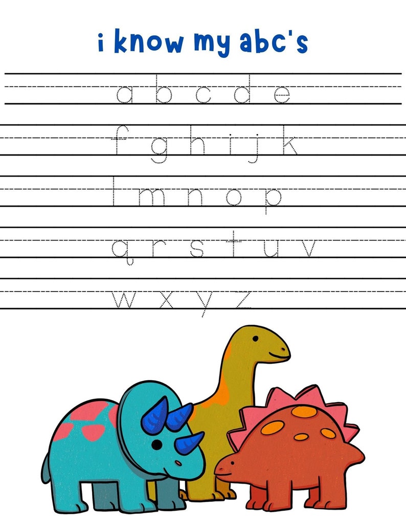 Printable Daily Abcs Practice Dinosaur and Unicorn Writing Tracing ...