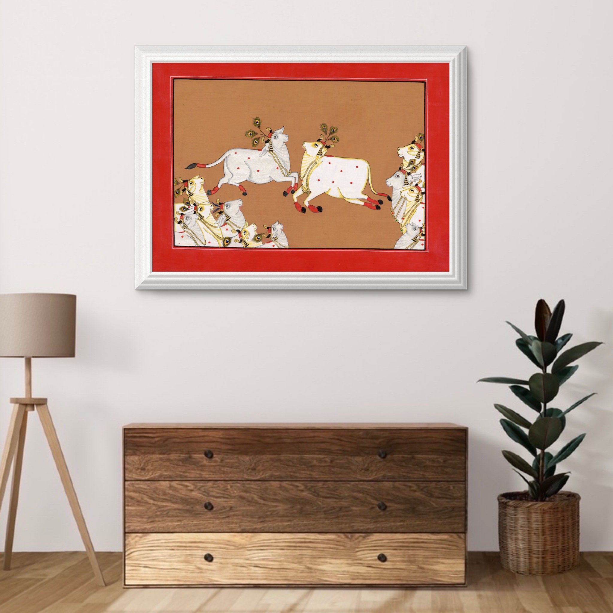 Flying Dhenu Cows of Pichwai Artwork Wall Art Home Decor Interior ...