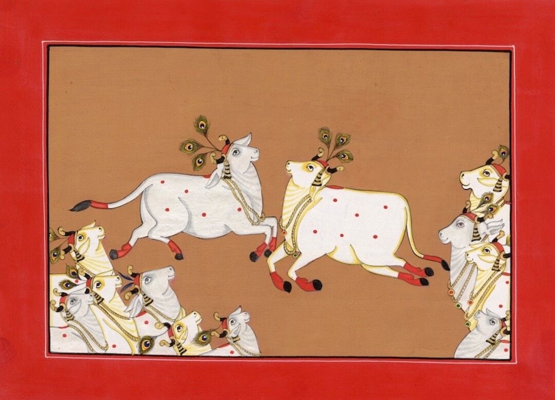 Flying Dhenu Cows of Pichwai Artwork Wall Art Home Decor Interior ...