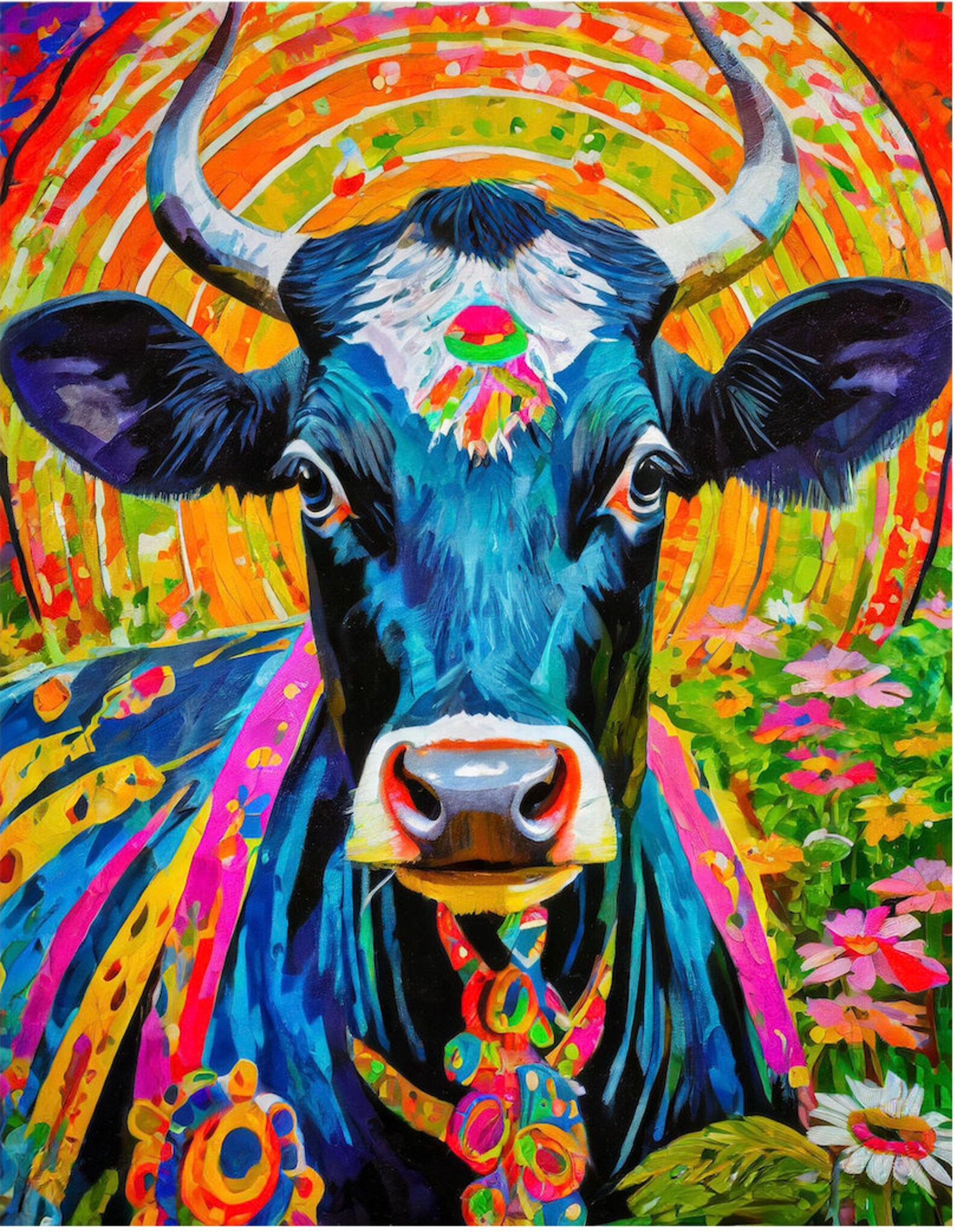 Mixed Media Cow Potrait Neon Colour Wish Fulfilling Cow Pichwai Wall ...