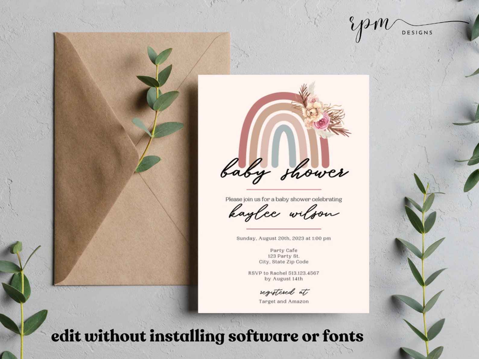Boho Rainbow Baby Shower Invitation Bundle | Rainbow Baby Shower ...
