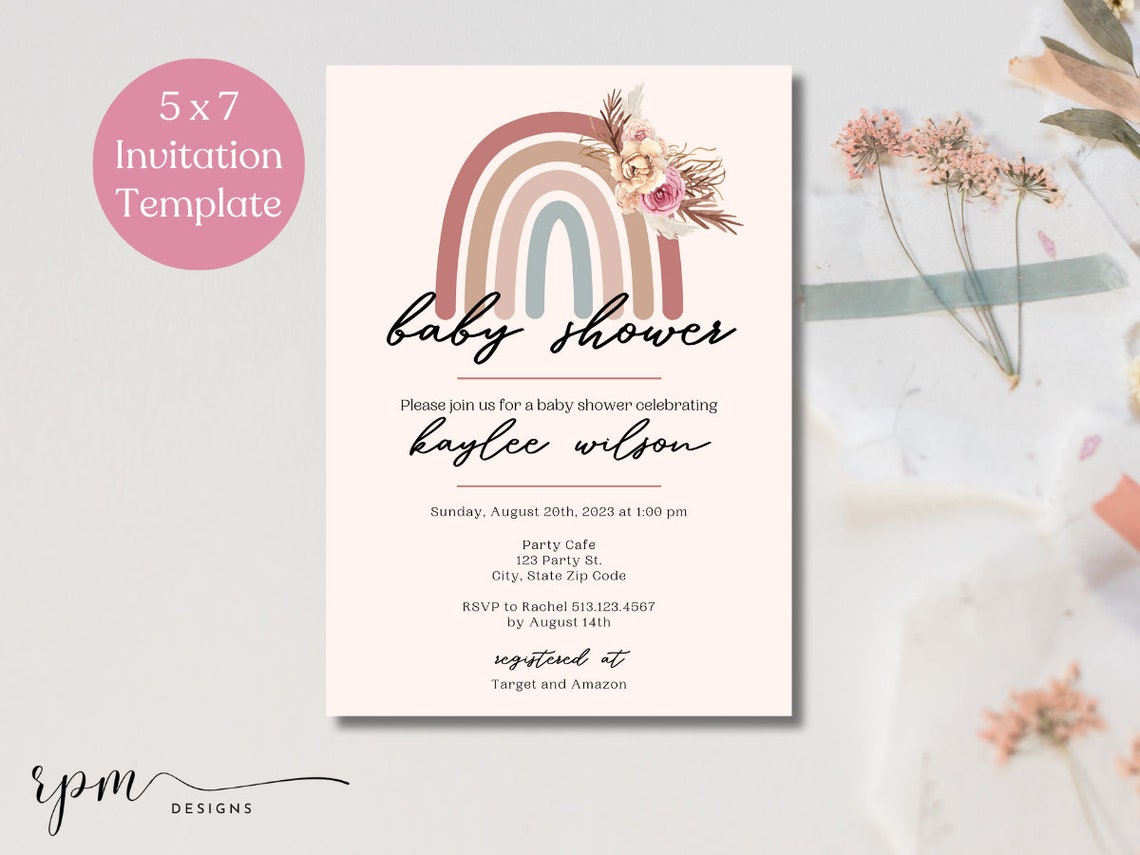 Boho Rainbow Baby Shower Invitation Bundle | Rainbow Baby Shower ...