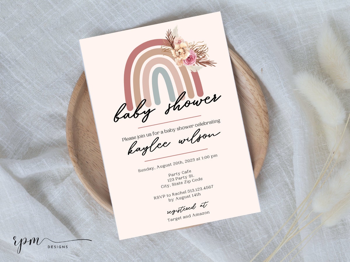 Boho Rainbow Baby Shower Invitation Bundle | Rainbow Baby Shower Invitation | Boho Rainbow Baby ...
