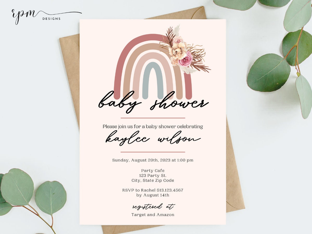 Boho Rainbow Baby Shower Invitation Bundle | Rainbow Baby Shower ...