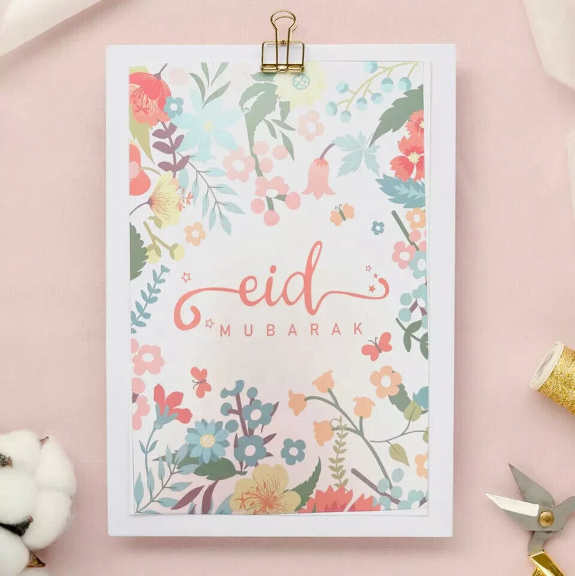 5x Bumper Pack Eid Cards Rose Floral Pretty Muslim Eid Mubarak Islamic ...