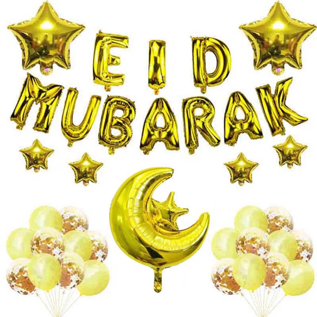 Eid Balloon Arch Kit Foil Banner Gold Eid Fabric Banner 37pcs Set EID ...