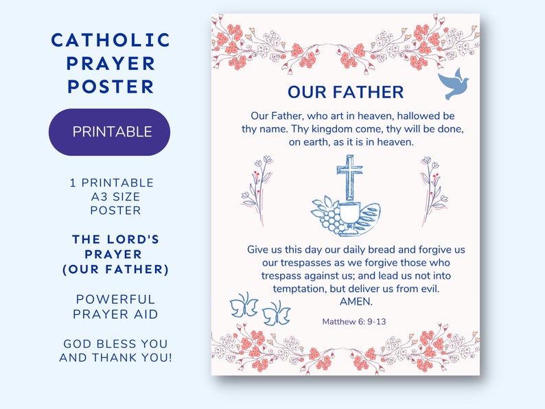 Lord's Prayer Poster | Printable | A3 11.7 X 16.5 | Catholic Prayers ...
