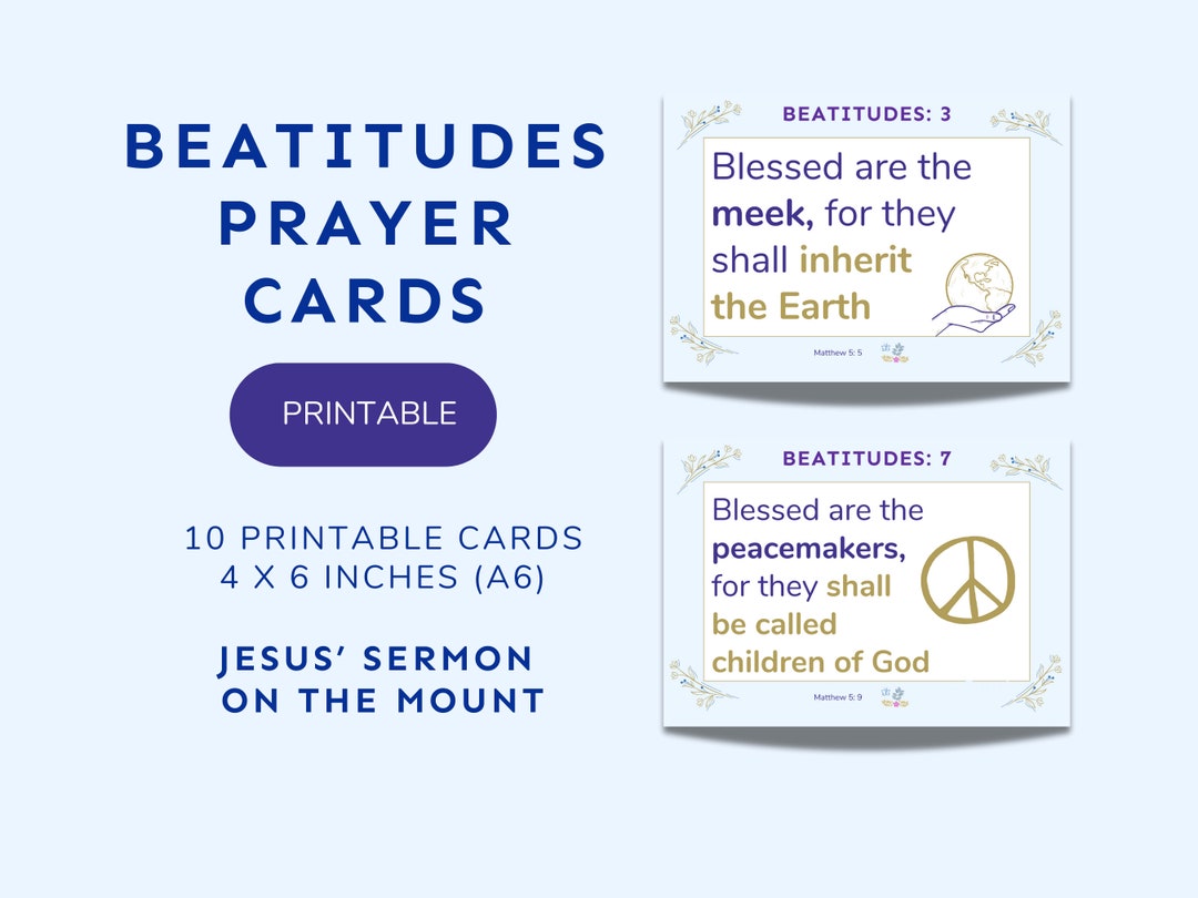 Beatitudes Prayer Cards Printable 4 X 6 Catholic Prayer Cards Sermon on ...