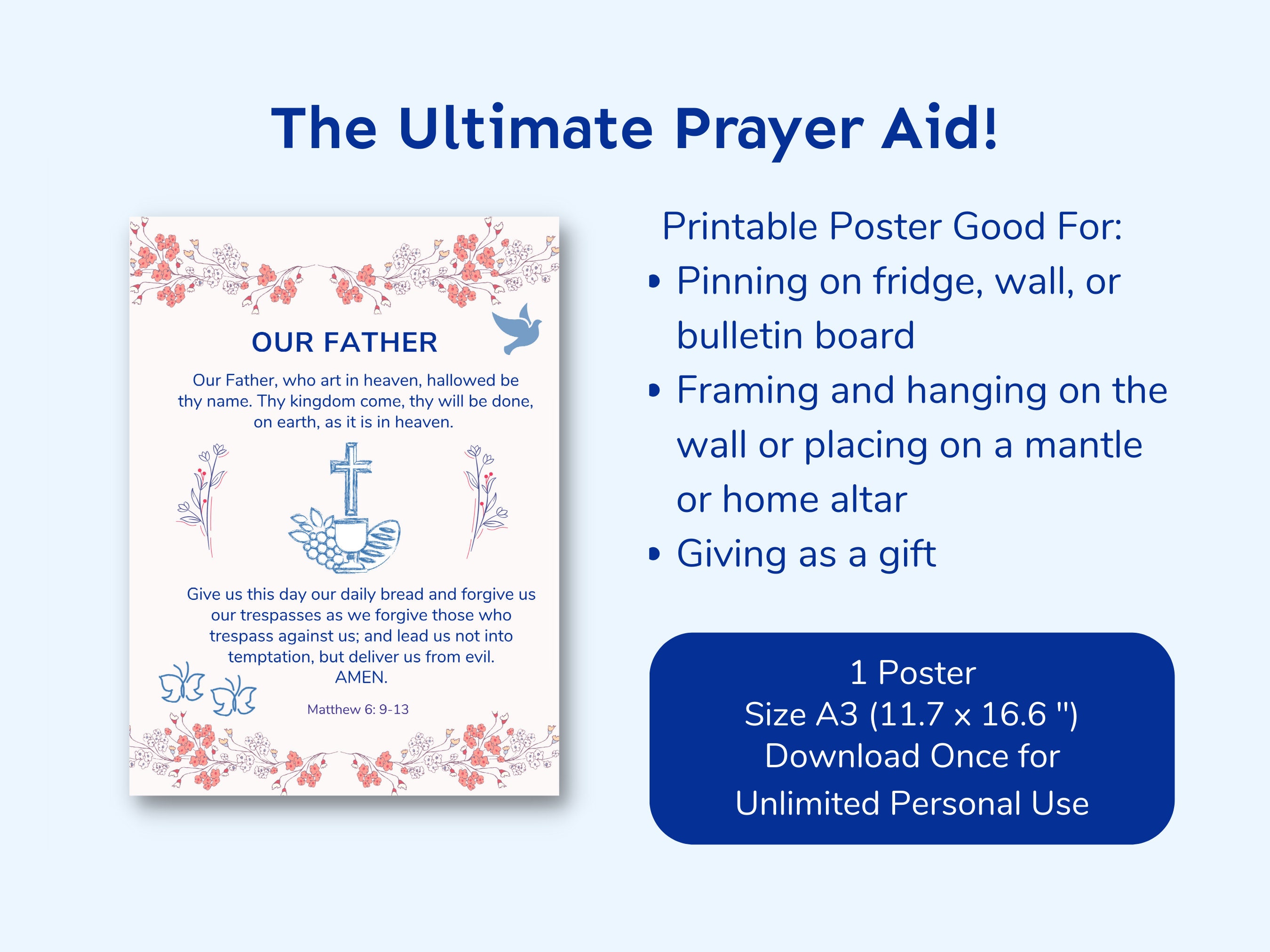 Lord's Prayer Poster | Printable | A3 11.7 X 16.5 | Catholic Prayers ...