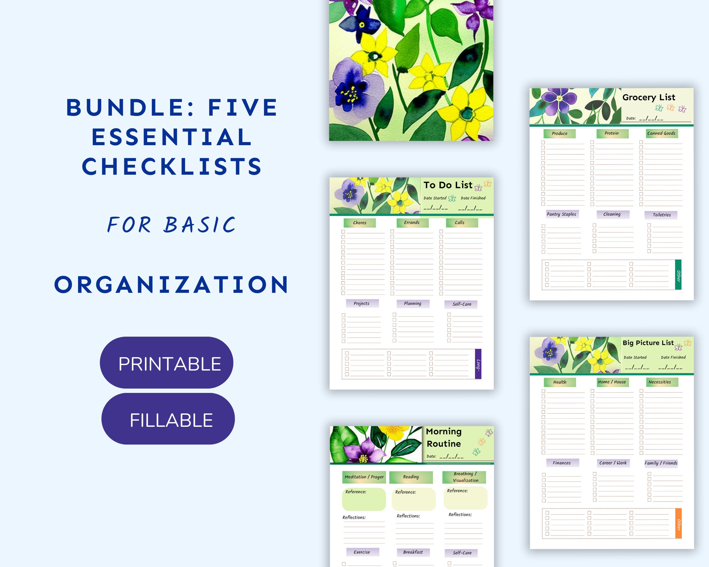 Printable Fillable Checklists Bundle of 5 Essential Lists - Etsy