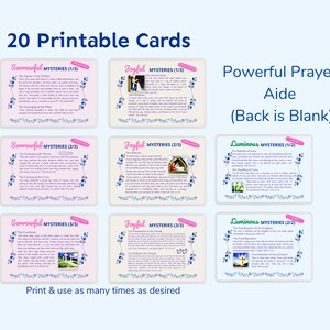 Printable Rosary Prayer Card Set: 20 Colorful Notecards With Prayers ...