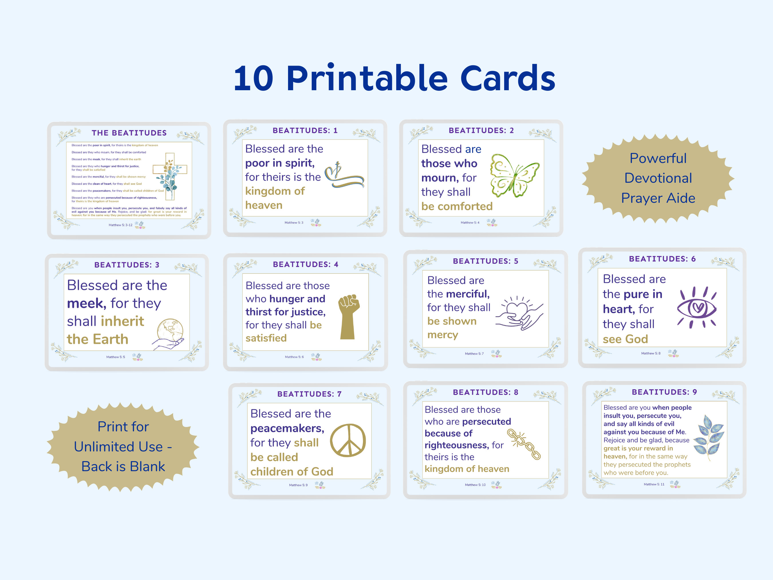 Beatitudes Prayer Cards | Printable 4 X 6" Catholic Prayer Cards ...