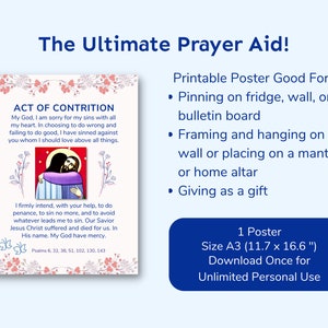 Act of Contrition Prayer Poster Printable A3 11.7 X 16.5 Catholic ...
