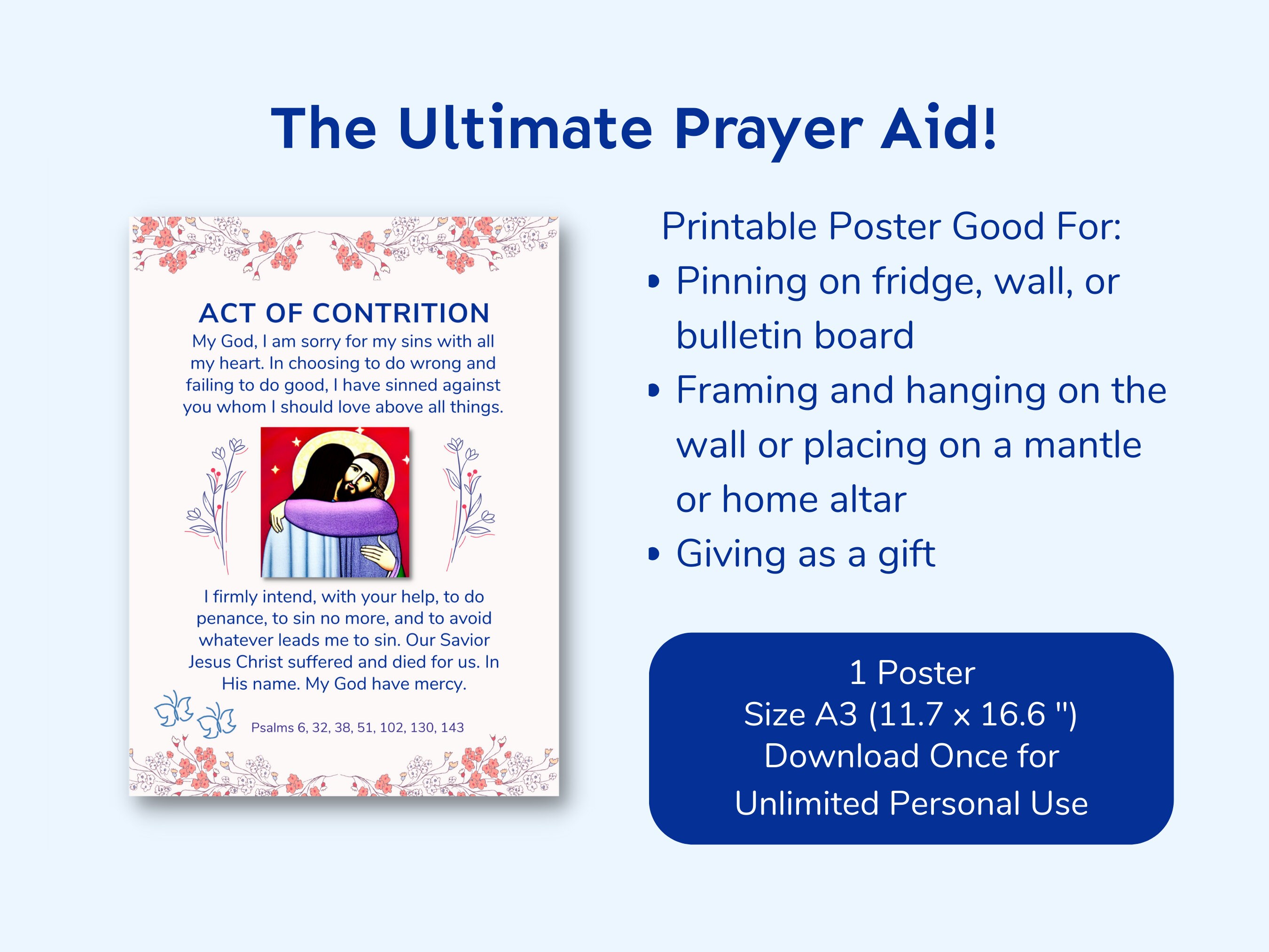 Act of Contrition Prayer Poster Printable A3 11.7 X 16.5 Catholic ...