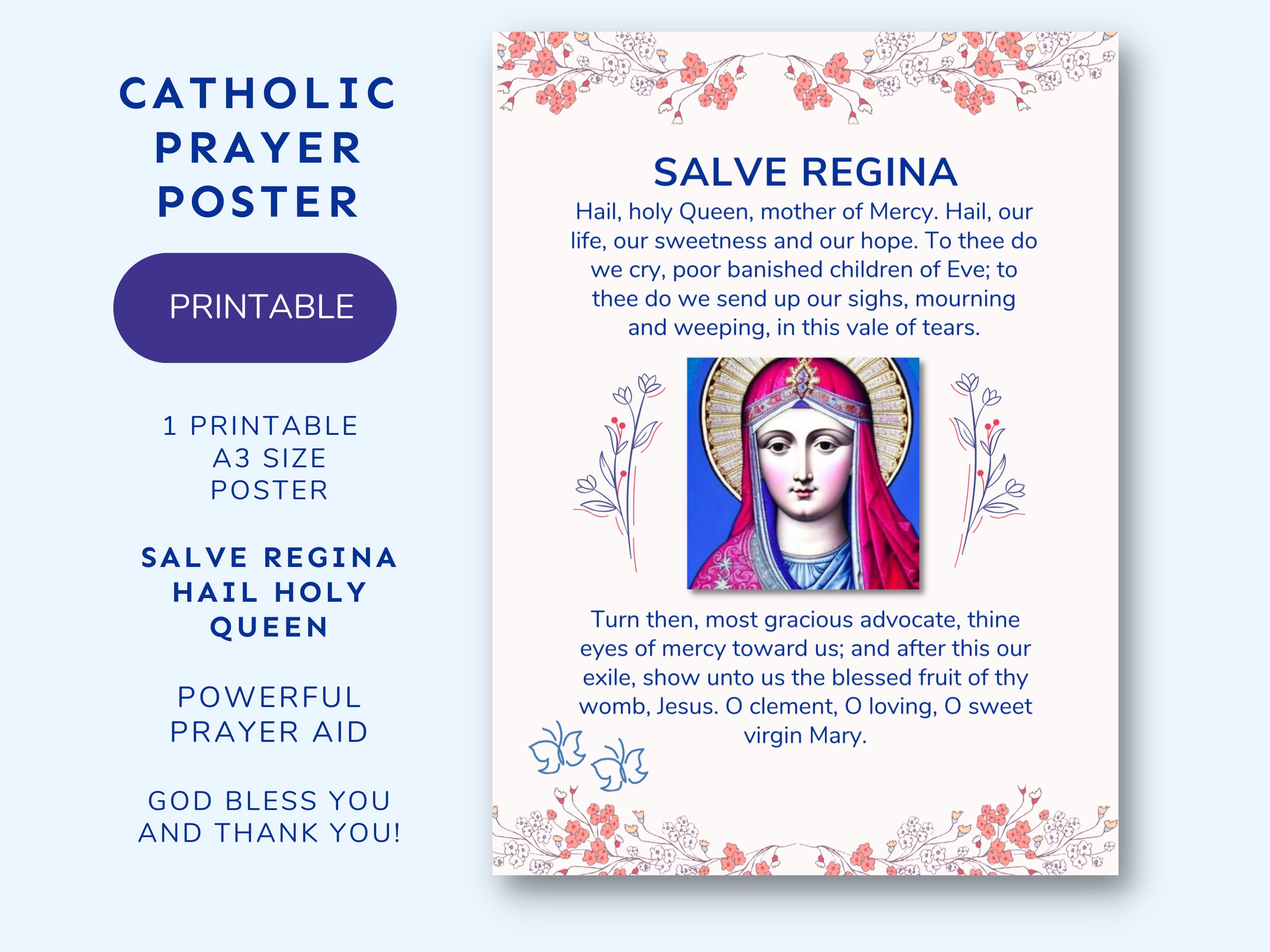 Salve Regina Prayer Poster | Printable | A3 11.7 X 16.5 | Catholic ...