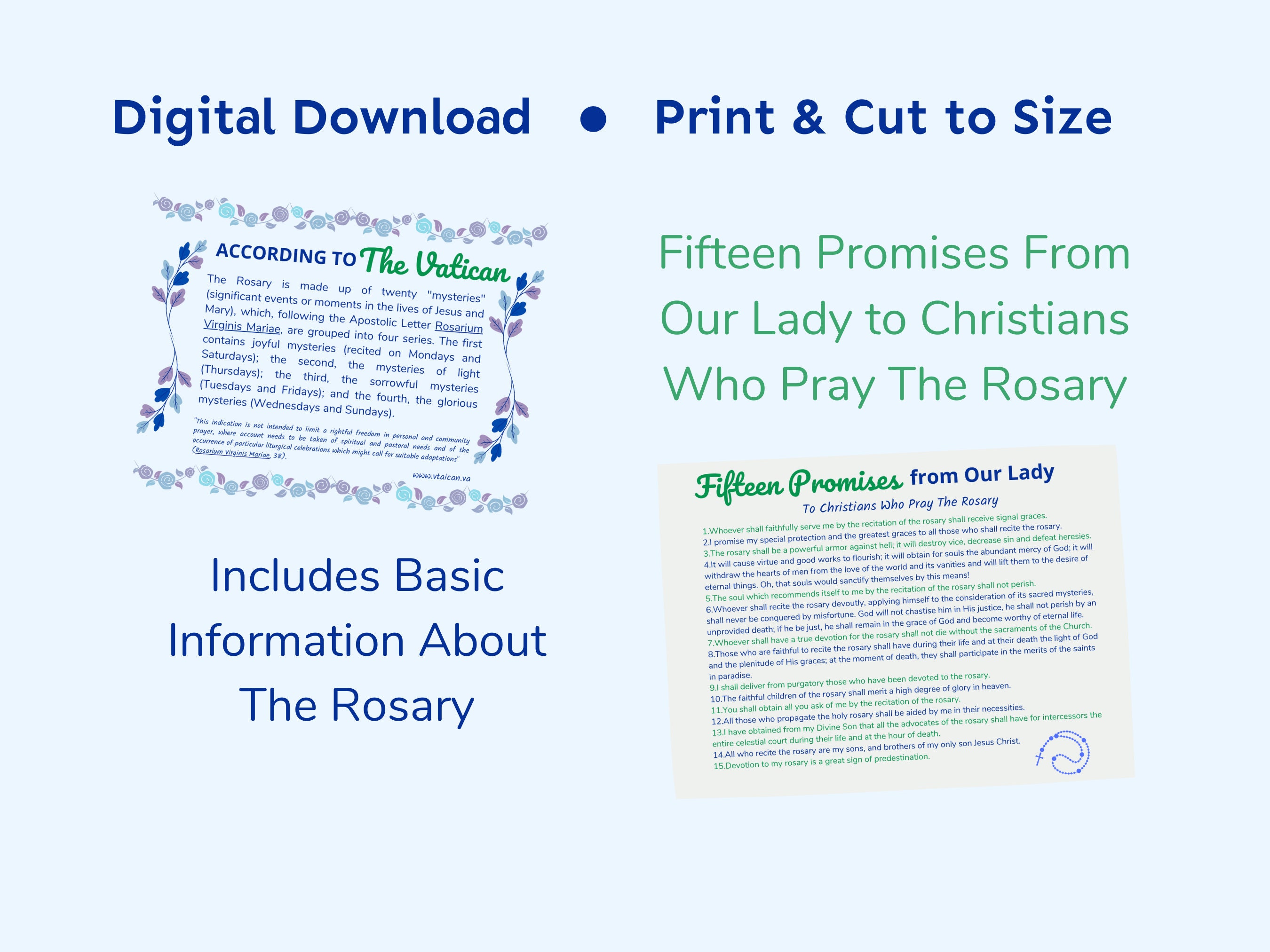 Printable Rosary Prayer Card Set: 20 Colorful Notecards With Prayers ...