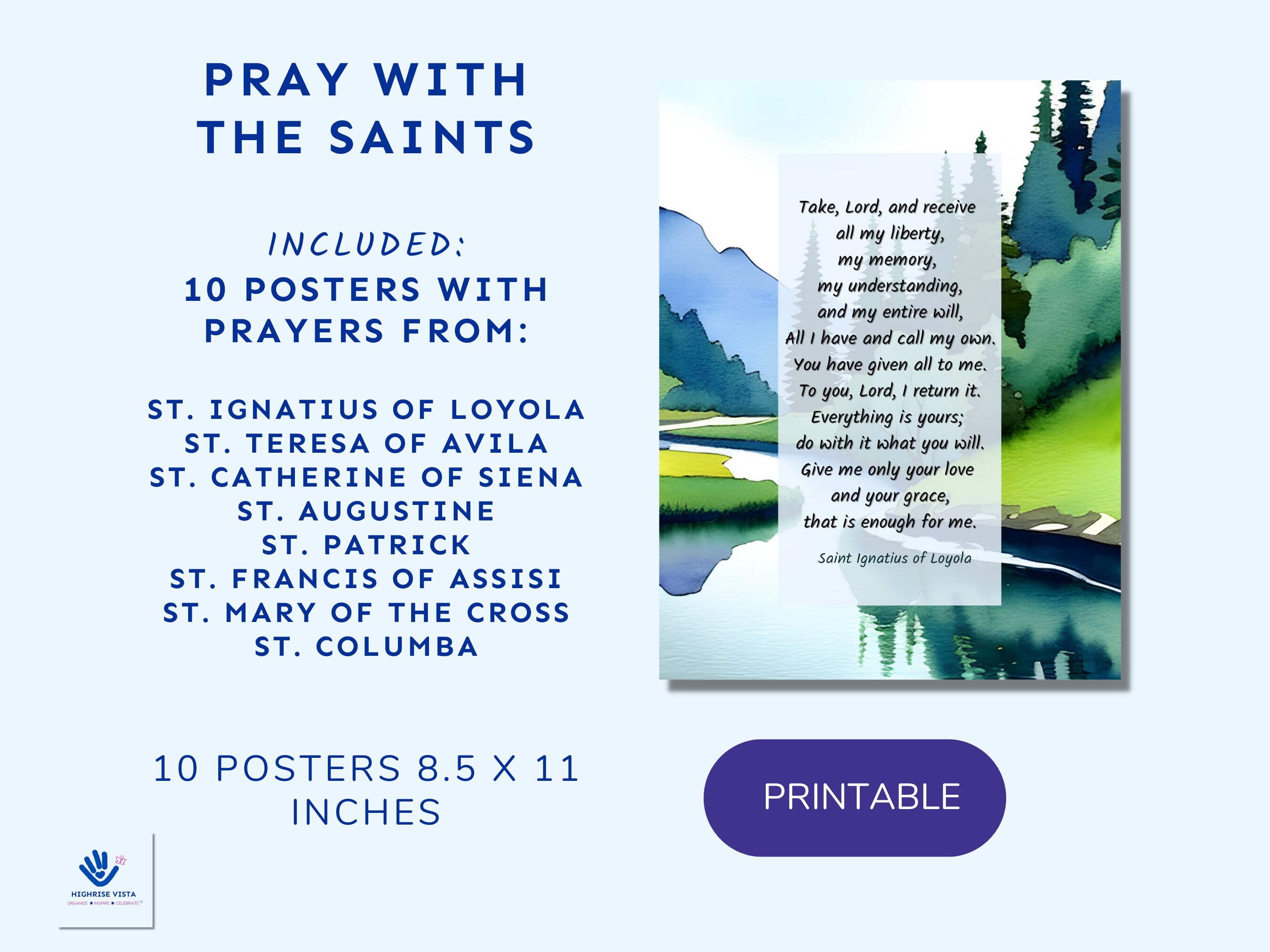 Catholic Saints Prayer Posters Printable US Letter 8.5 X 11 Inches ...