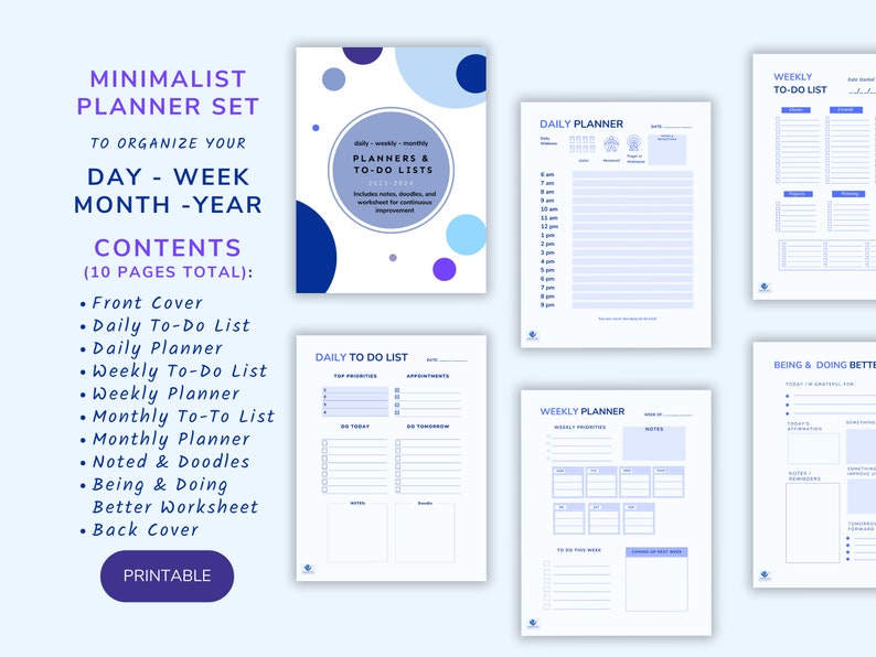 Minimalist Printable Planners and To-do Lists | Daily, Weekly, Monthly ...